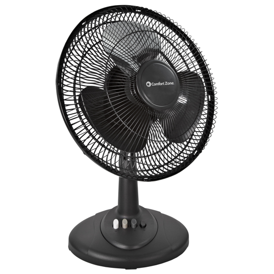Comfort Zone 12" 3-Speed Quiet Oscillating Table Fan in White & Black ...