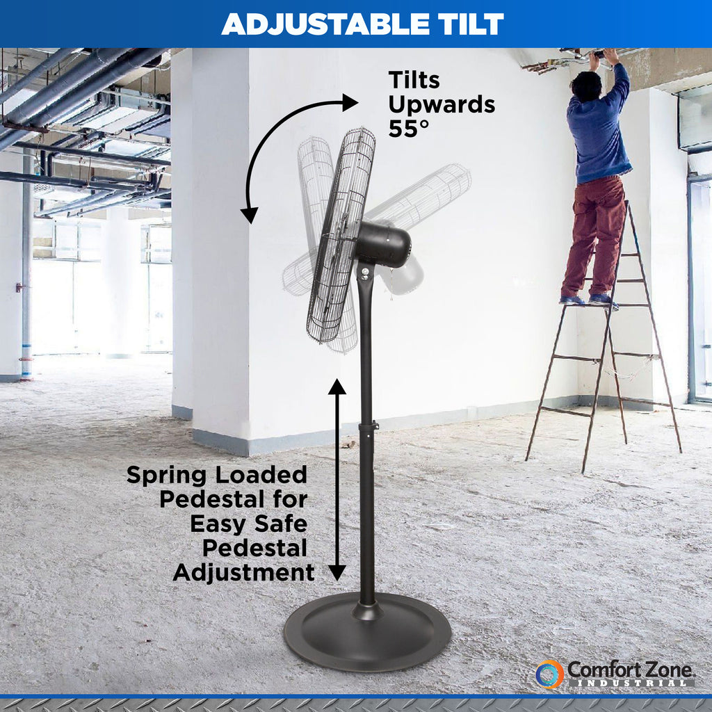 Comfort Zone 30" 3-Speed High-Velocity Industrial Pedestal Fan in Blac ...