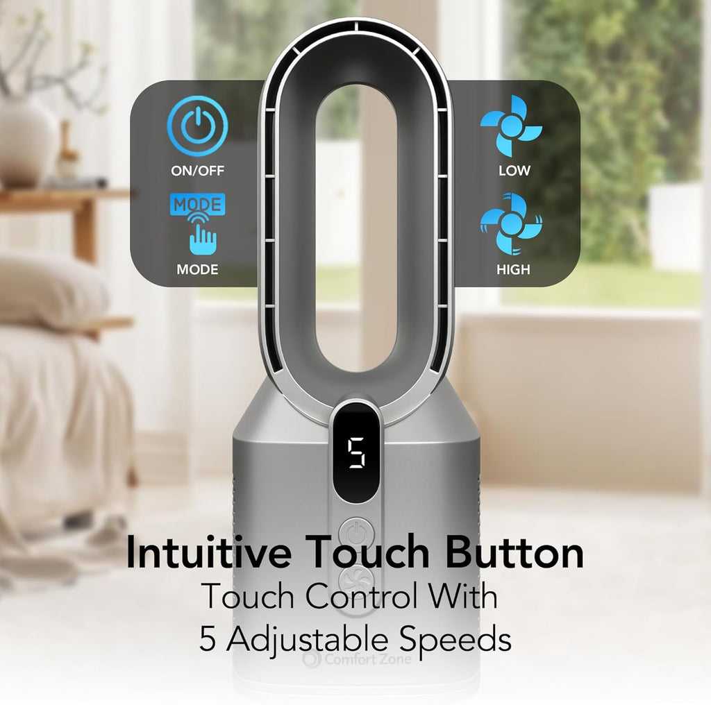 Comfort Zone 14" 5-Speed Rechargeable Bladeless Tabletop Fan – Comfort ...