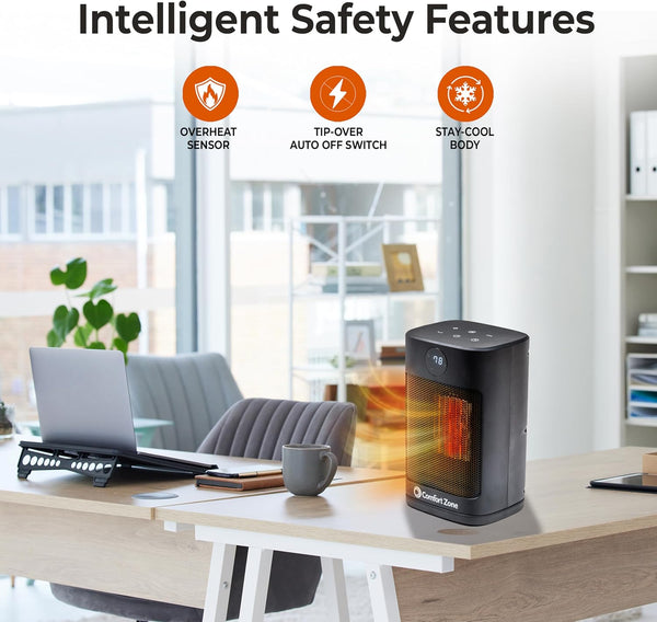 Comfort Zone 12" Oscillating Desktop Heater with Remote Control ...