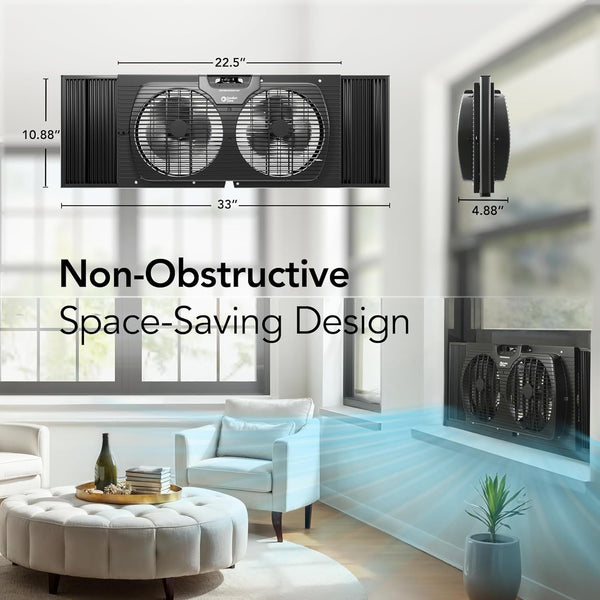 Comfort Zone 9" 3-Speed Twin Window Fan Reversible Airflow Control ...
