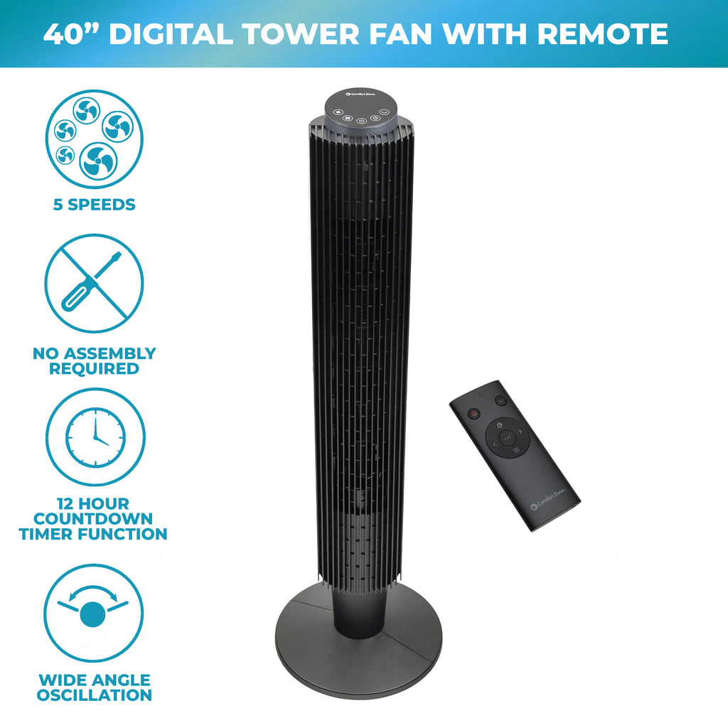 Comfort Zone 42" Smart Wi-Fi Oscillating Portable Tower Fan with Remot ...