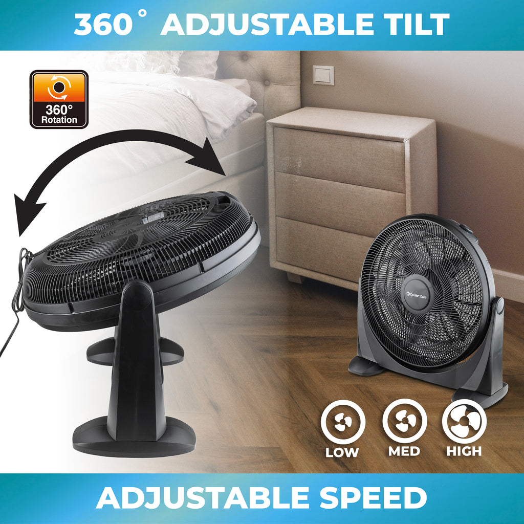 Comfort Zone 20" High Velocity Floor Fan with 180 Degree Adjustable Ti ...