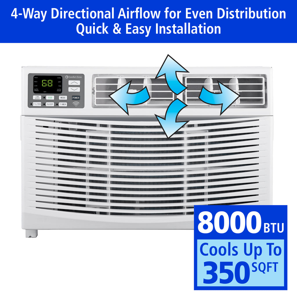 Comfort Zone 8,000-BTU Window-Mounted Smart Wi-Fi Room Air Conditioner ...