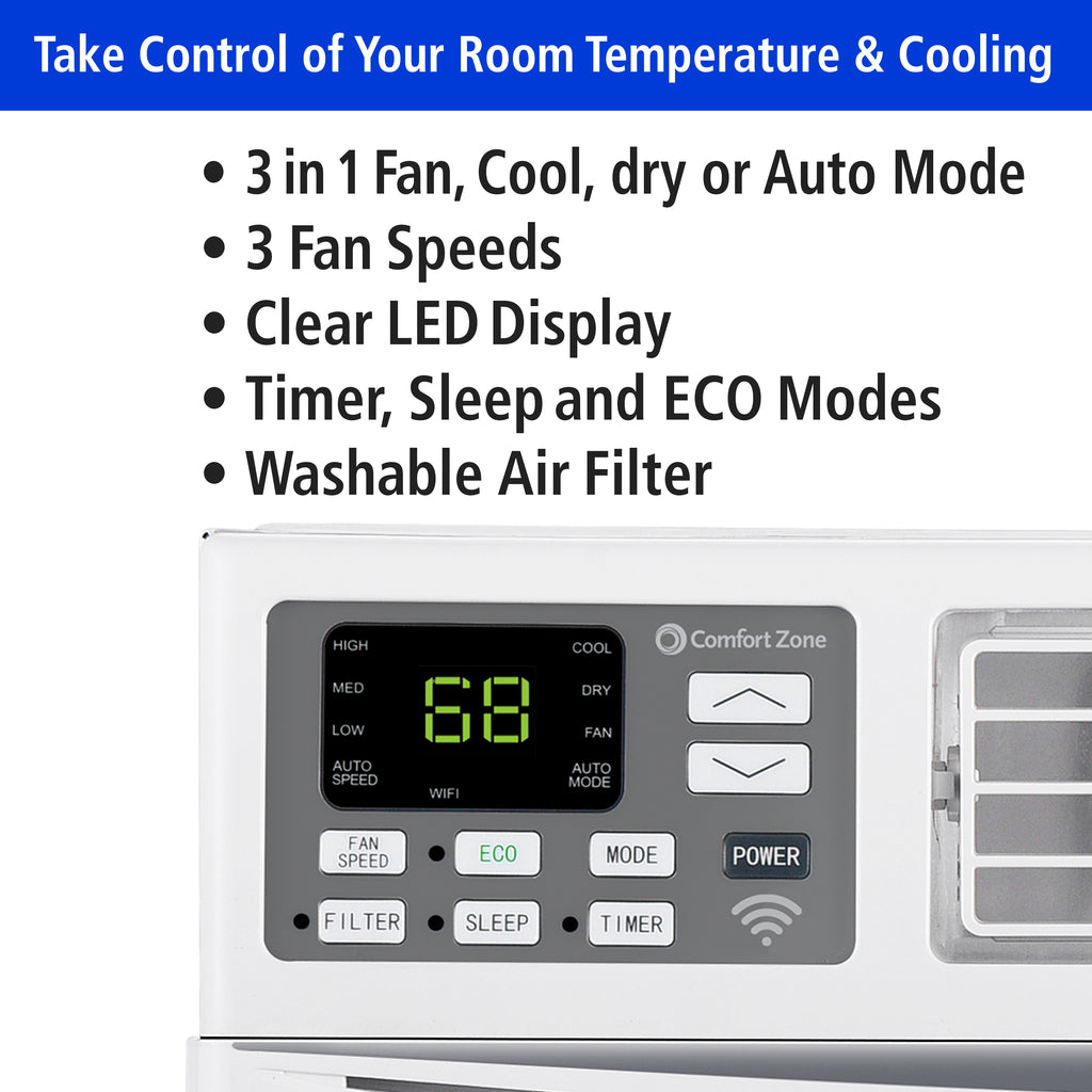 Comfort Zone 10,000-BTU Window-Mounted Smart Wi-Fi Room Air Conditione ...