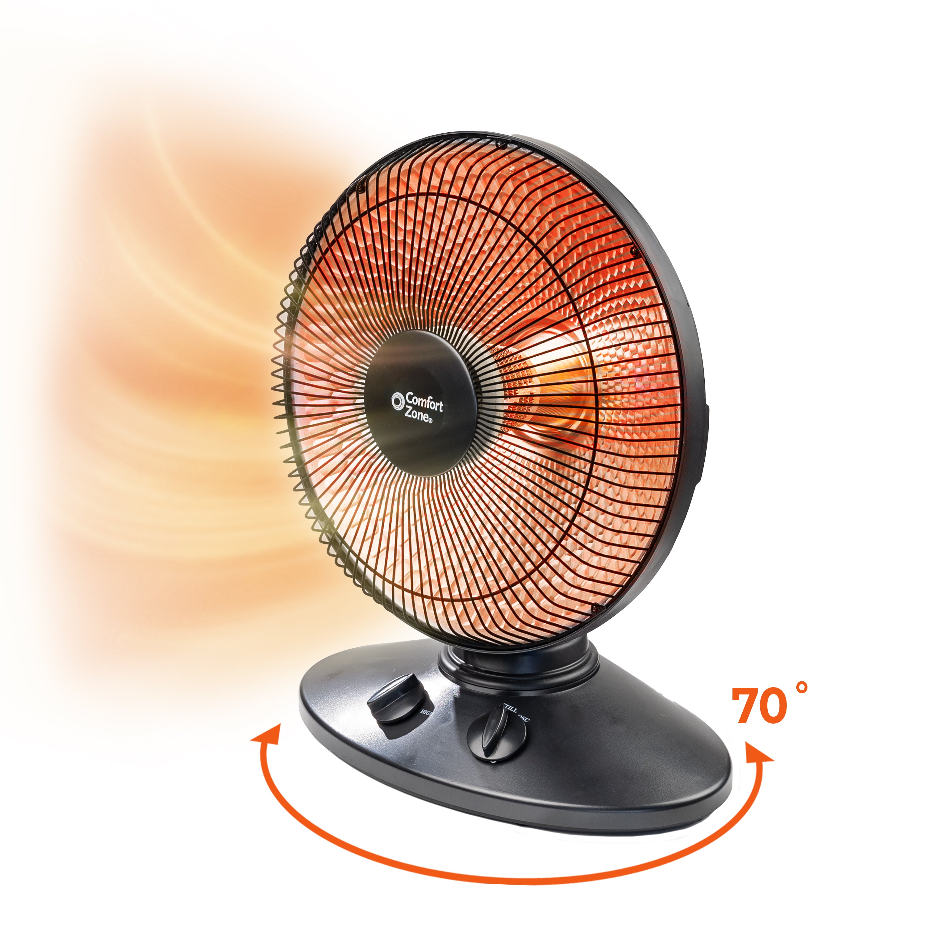 Comfort Zone Electric Oscillating Radiant Dish Heater with Adjustable