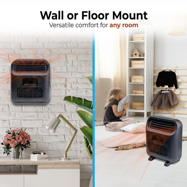 Comfort Zone Slim Line Wall Mount Electric Space Heater with Stand and ...