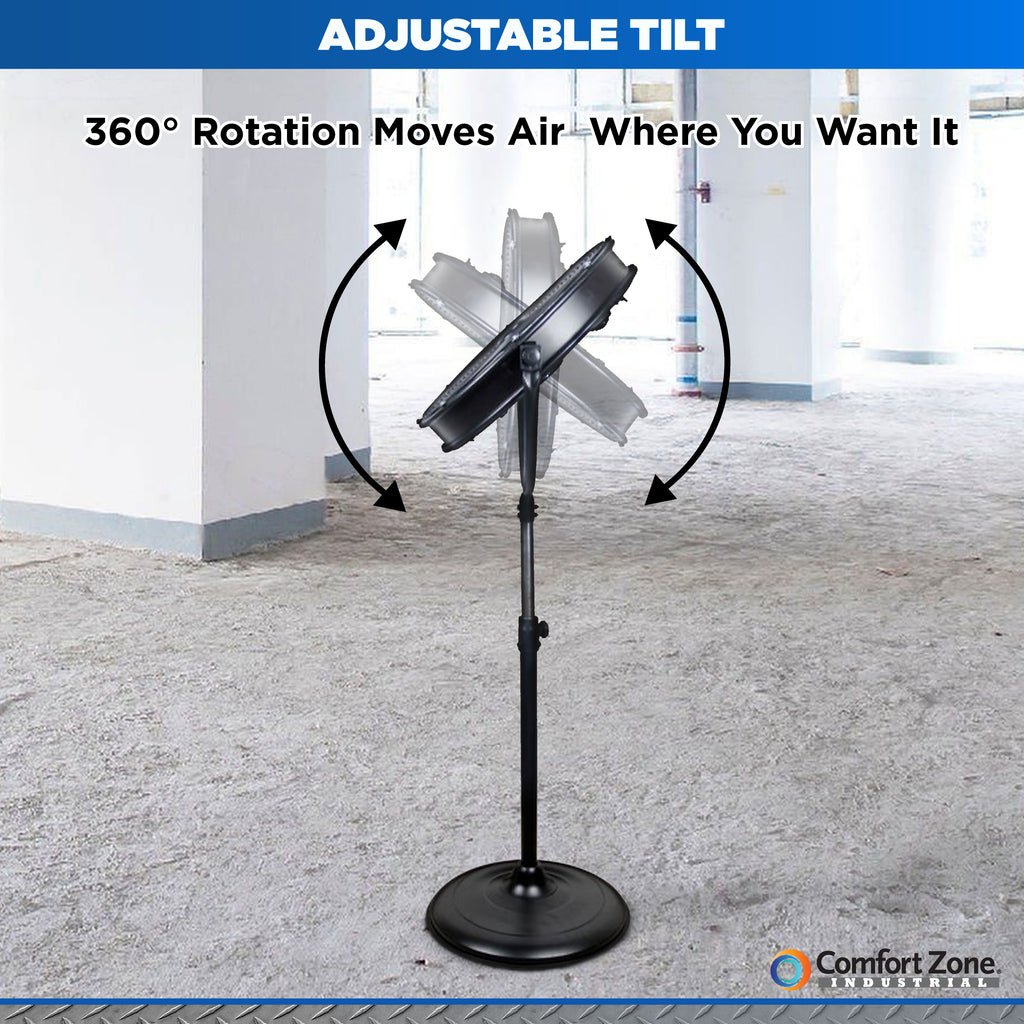 Comfort Zone 20" 3-Speed High-Velocity Industrial Pedesetal Fan ...